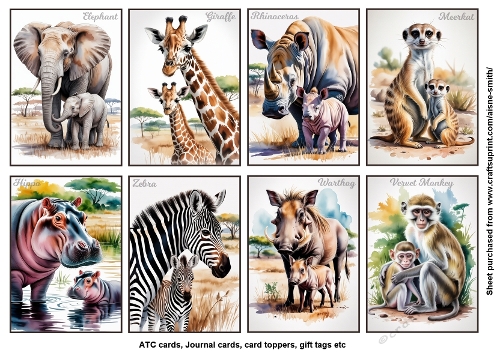 African Animals 2 Toppers / Tags / ATC Cards - CUP1420307_466 ...