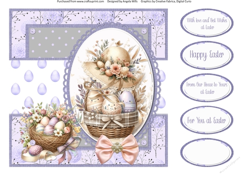 Easter Wishes 10: Easter Bonnet & Basket of Eggs 8 x 8 Quick Card Front ...