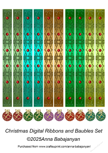 Christmas Digital Ribbons and Baubles Set - CUP1415992_96 | Craftsuprint