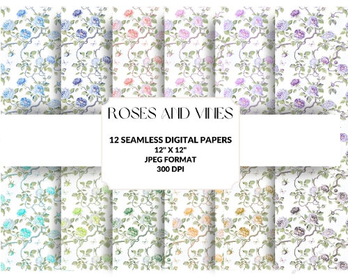 Roses and Vines Digital Paper Pack - CUP1371040_112984 | Craftsuprint