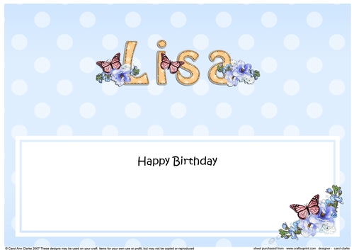 Large DL Happy Birthday LISA insert - CUP887199_359 | Craftsuprint