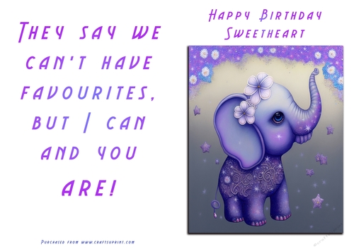 No Cut Just Print Birthday Card - Cute Elephant - CUP1192919_59450 ...