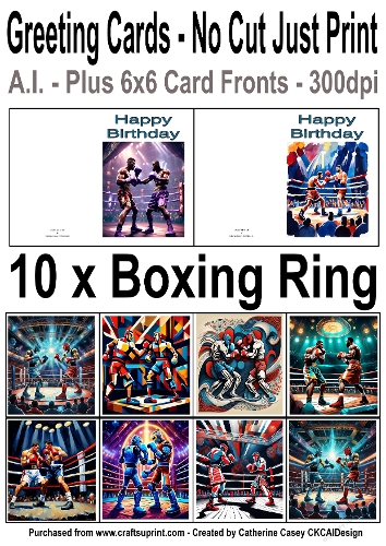 10 No Cut Just Print Birthday Cards with Pictures of Boxing Rings ...