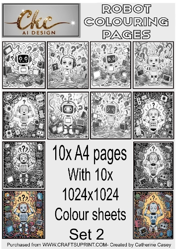 Robot Colouring Pages for Kids - 10 x A4 Pages + 10x Colour Pages - Set ...