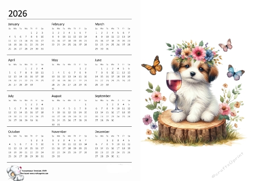 2026 calendar Pup on a tree trunk - CUP1412533_4063 | Craftsuprint