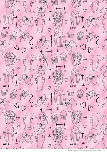 CUTE VALENTINE DOODLES PATTERN ON PINK: A4 Background/Backing Paper ...