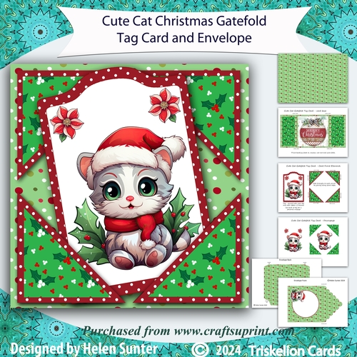 Cute Cat Christmas Gatefold Tag Card and Envelope - CUP1317707_92133 ...