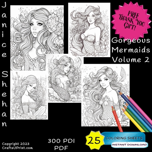 25 MERMAID, MERMAIDS, COLOURING BOOKS, CHILDREN, ADULT, PRINTABLE ...
