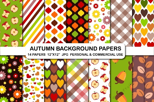 Fall digital paper set Autumn background papers Scrapbook pattern paper ...