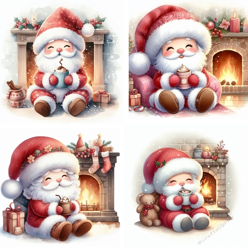 Kit 4 Watercolor Santa Claus – Cozy Christmas Clipart (JPEG 2000x2000 ...
