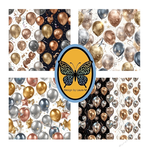 Metallic Balloon Seamless Pattern Bundle, 4 Gold Silver Bronze Party ...