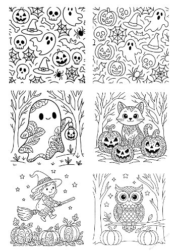 Collage of 6 Halloween Zentangle Coloring Pages – A4 JPEG - CUP1400314 ...