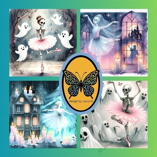 Whimsical Halloween Ballerina & Haunted Night Kit Ghosts, Skeletons ...