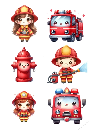 Cute Chibi Firefighters Clip Art Set Adorable Firefighting Characters ...