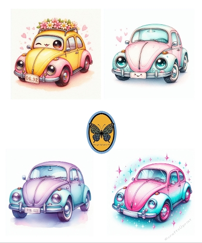 Whimsical Vintage Beetles – Pastel Flower Power Cars Clipart ...
