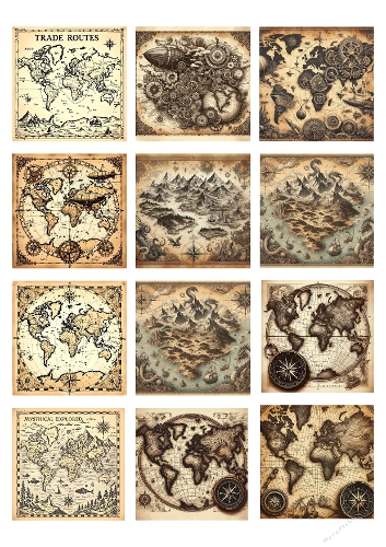 Vintage Map Collage | Antique-Style Fantasy Cartography with Detailed ...