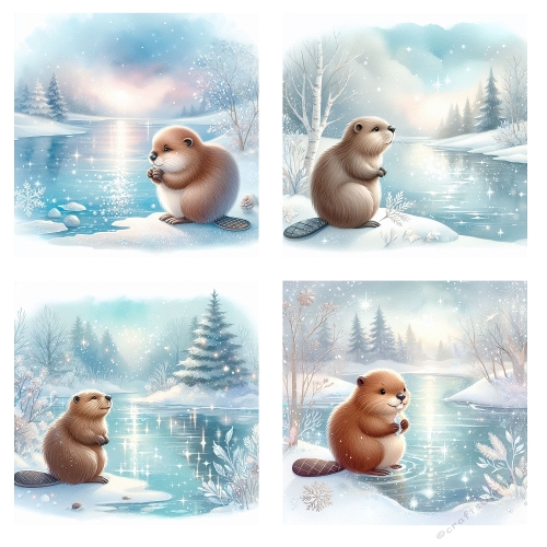Winter Beaver Collage – 4 Panel (2000x2000 JPEG) for Seasonal Crafts ...