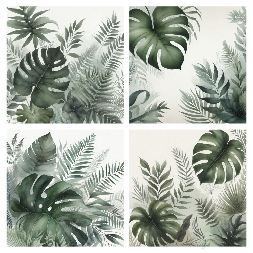 Tropical Greenery – 4 Panel Watercolor Leaf Collage (2000x2000 JPEG ...
