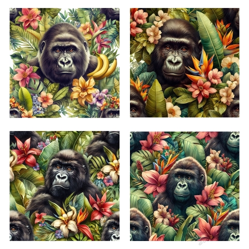 Jungle Majesty – 4 Panel Gorilla Collage (2000x2000 JPEG) with Tropical ...