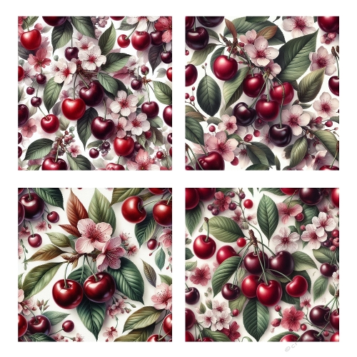 Cherry Bloom – 4 Botanical Fruit Backgrounds (2000x2000 JPEG Collage ...
