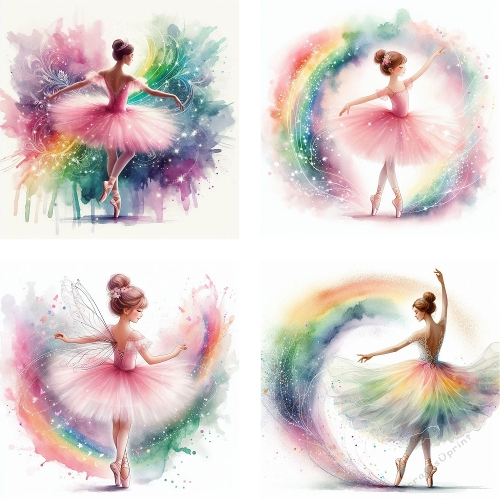 Rainbow Ballet – 4 Fantasy Ballerina Panels (1920x3520 JPEG Collage ...