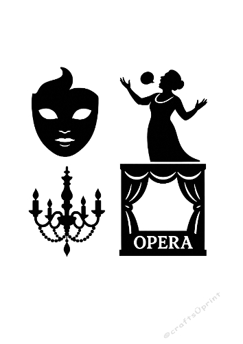 Opera Icons Cutting File Kit – Mask, Singer, Chandelier, Stage ...