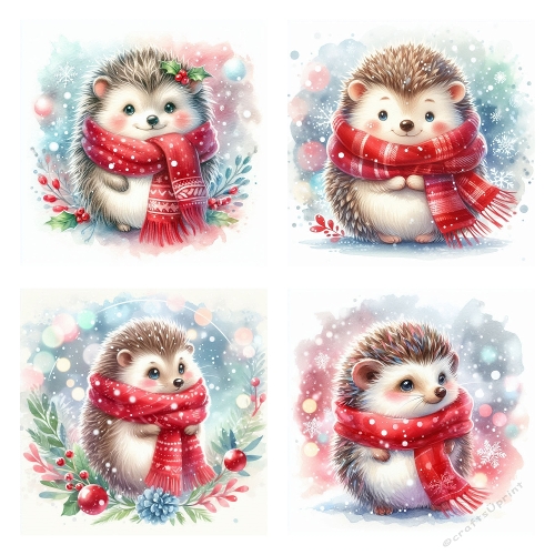 Winter Hedgehogs in Red Scarves - CUP1410575_135667 | Craftsuprint