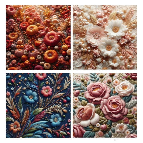 Floral Luxe – 4 Artistic Bloom Panels with Roses, Petals & Textured ...