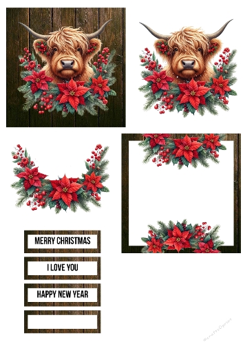 Festive Highland Cow – Christmas Collage & Labels (2000x2000 JPEG ...