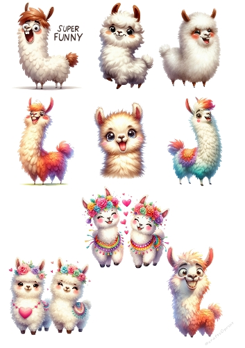 Funny Llama Watercolor Clipart Set – Cute and Silly Alpacas, Colorful ...