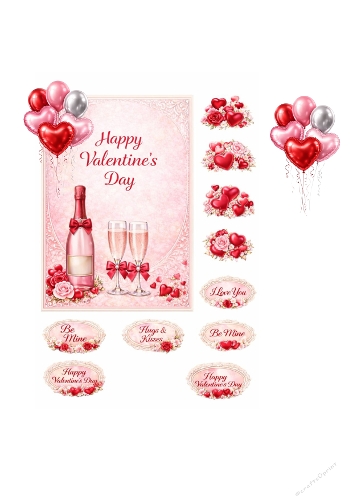 3D Valentines Day Card Printable – Romantic Champagne and Hearts ...