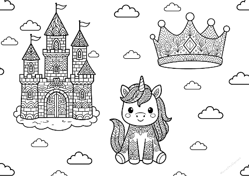 Magical Kingdom & Cute Zentangle Unicorn Coloring Page - Detailed ...