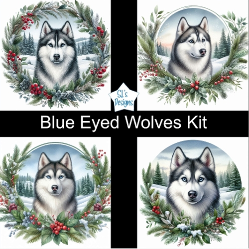 Blue Eyed Wolves Card Kit, Winter Wildlife Printable Toppers for ...