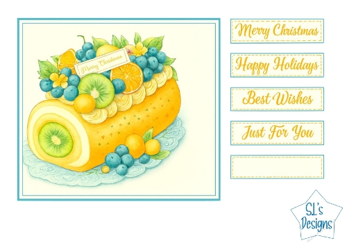 Festive Fruit Christmas Yule Log Card Front With Optional Sentiments ...