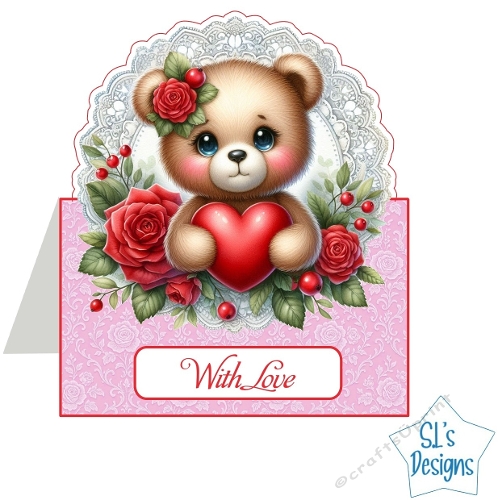 Cute Teddy Bear With Heart Card Topper | Romantic Love Floral Design ...