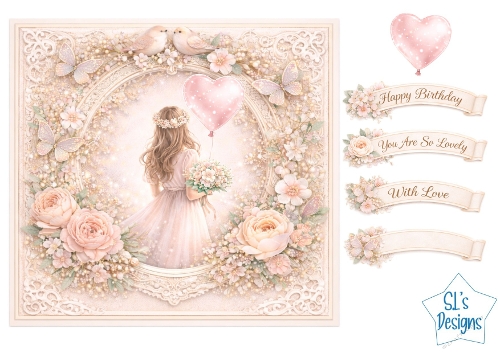 Lovely Girl Topper with Floral Frame and Heart Balloon - CUP1423788 ...