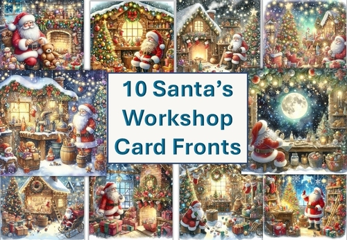10 Christmas Santas Workshop Card Fronts 8x8 inches JPEGS - CUP1350592 ...