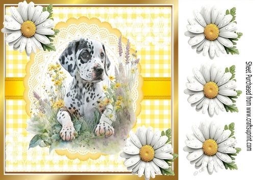 Cute Dalmation Puppy , Yellow Gingham & Daisies 8x8 (Four) - CUP1253489 ...