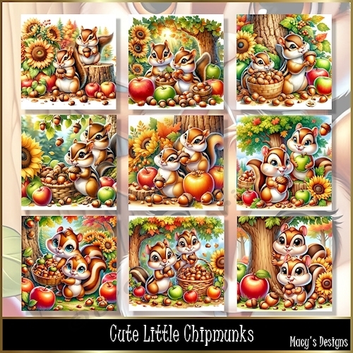 Cute Little Chipmunks - Illustrations for Cards, Mini kits & Designers ...