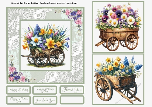 Flower Carts Card Fronts 6x6 - CUP1375537_40 | Craftsuprint
