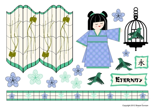 Kanji Kisses Oriental Screen and Doll Topper Sheet and A4 Backing Paper ...