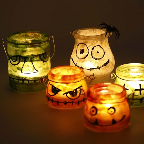 Glass Lanterns decorated with Straw Silk Paper and 3D Liner