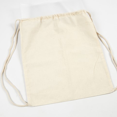 A Shoe Bag with stamped Designs and Text