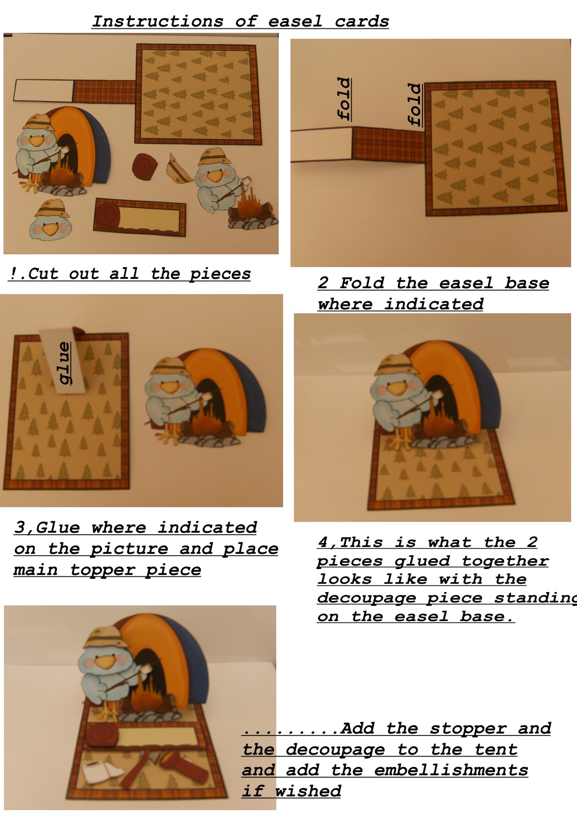 Instructions for the single sheet easel cards